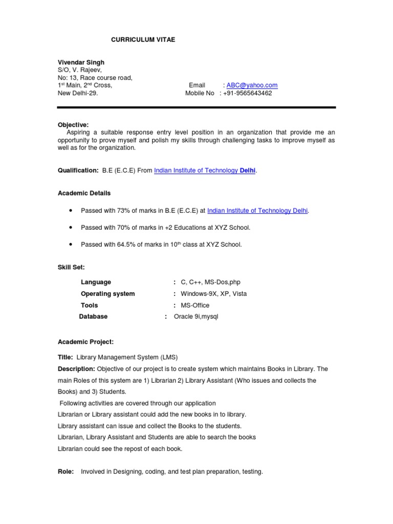 Basic Professional Fresher Resume Template | PDF