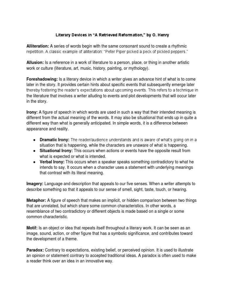 Literary Devices in A Retrieved Reformation | PDF