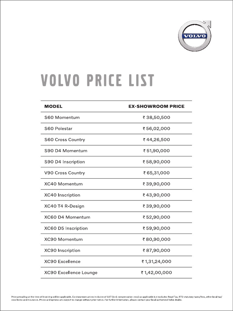 Volvo Pricing Sheet PDF | PDF