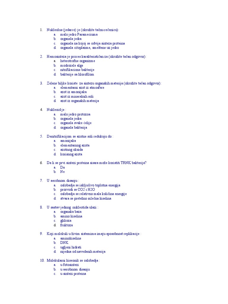 Zadaci Za Prijemni Ispit Iz Biologije | PDF