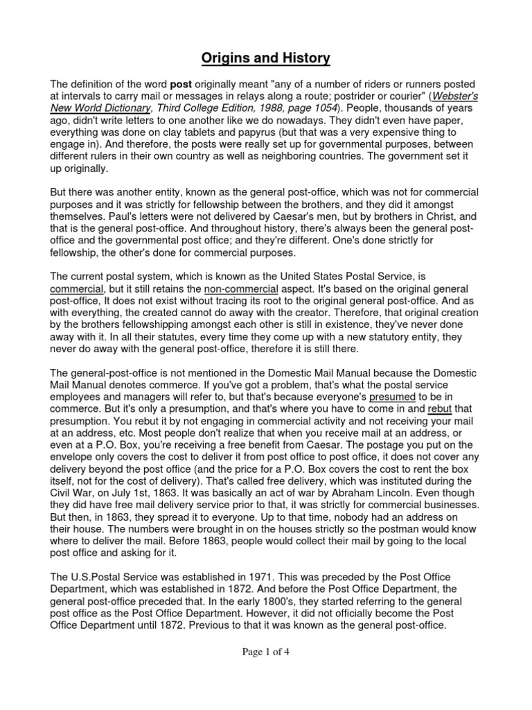 Origins and History of Post Office | PDF
