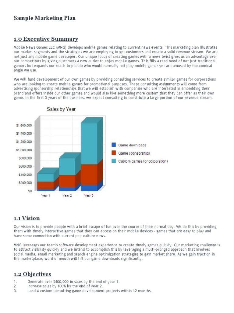 Sample Marketing Plan: 1.0 Executive Summary | PDF | Advertising ...
