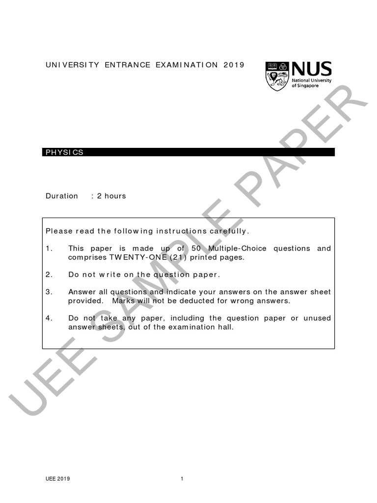 2019 Uee Physics (1) (Sample Past Paper) | PDF