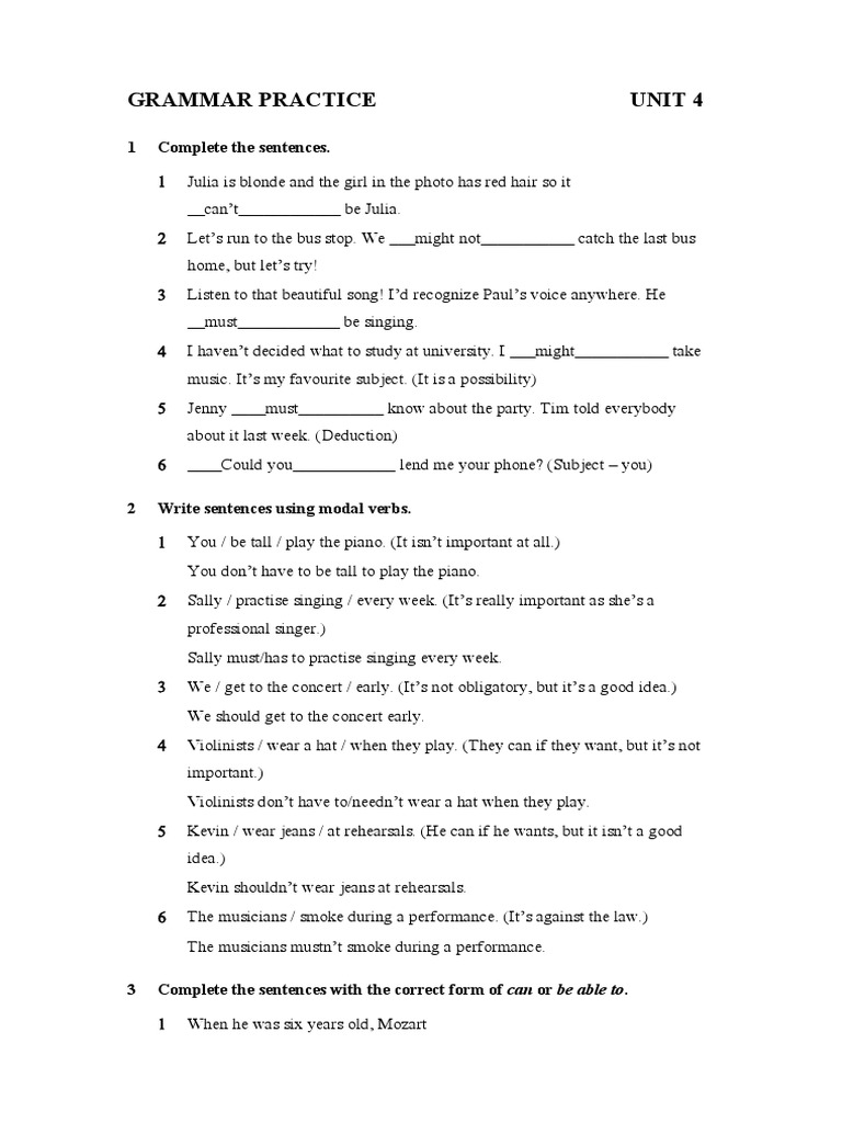 Grammar Practice Unit 5 | PDF