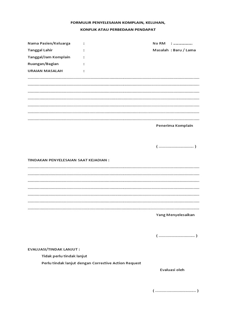 Formulir Penyelesaian Komplain | PDF
