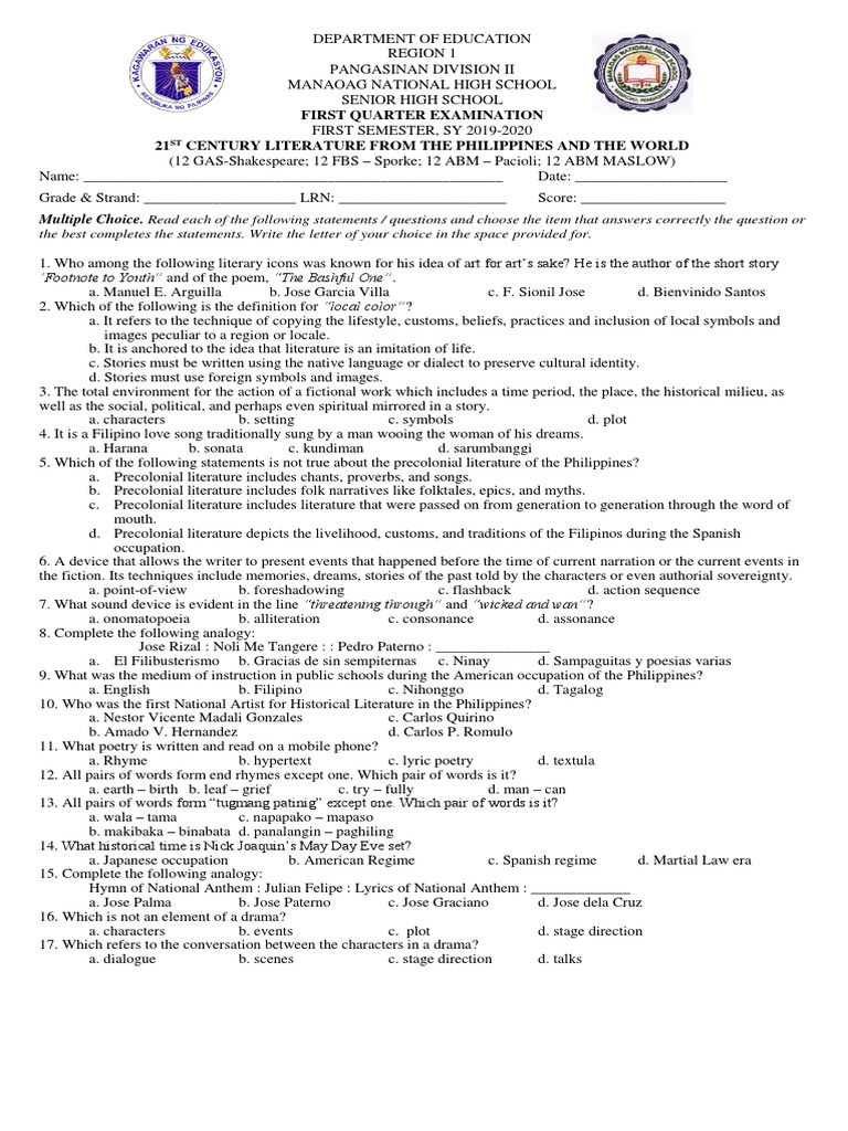 First Quarter Exam 21st Century | PDF