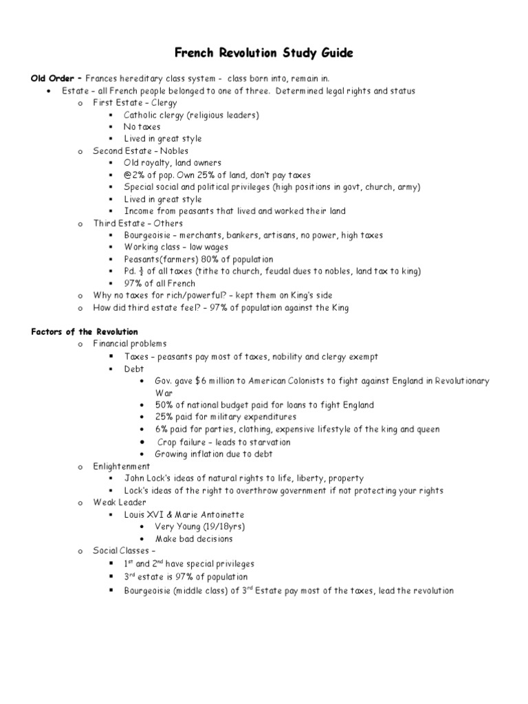 French Revolution Study Guide: Old Order - Frances Hereditary Class ...