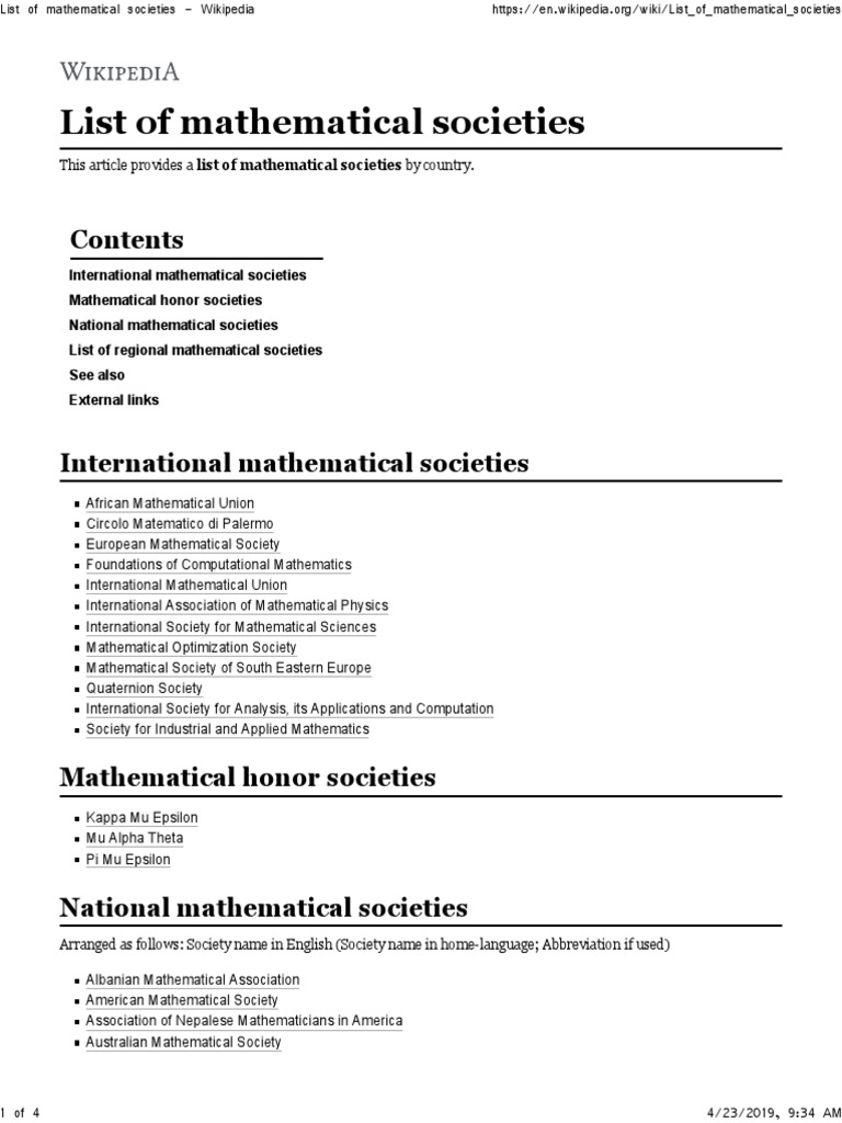 List of Mathematical Societies | PDF