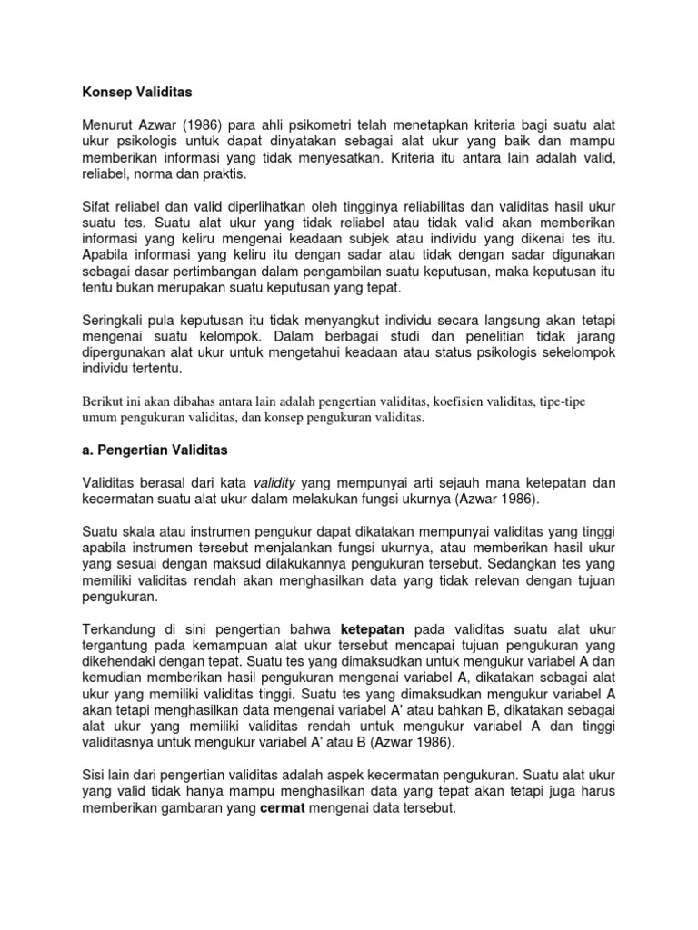 Konsep dan Jenis Validitas Alat Ukur | PDF