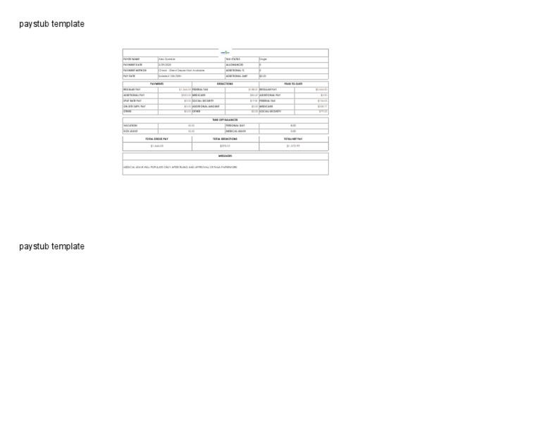 Paystub Template - Pay Stub Templatepwr | PDF
