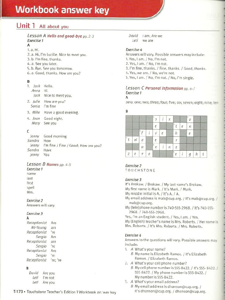 Touchstone 1 2nd Edition Workbook Answer Key 1 PDF | PDF