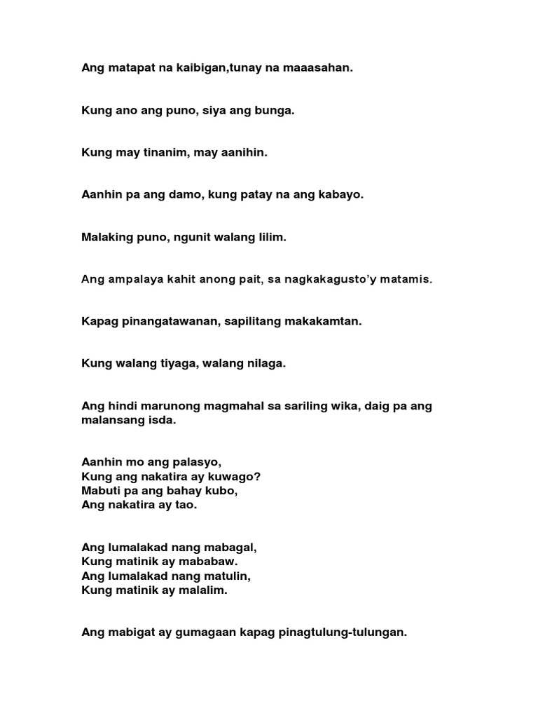 Mga Halimbawa NG Salawikain | PDF