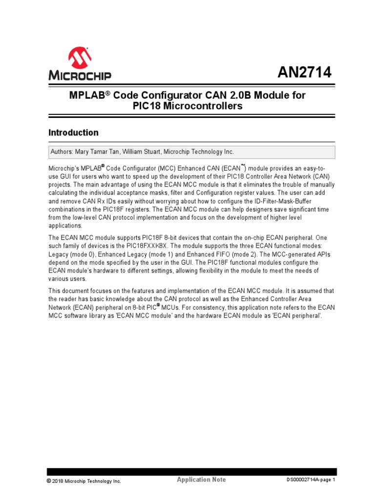 MPLAB Code Configurator CAN2.0B Module For PIC18 00002714A | PDF