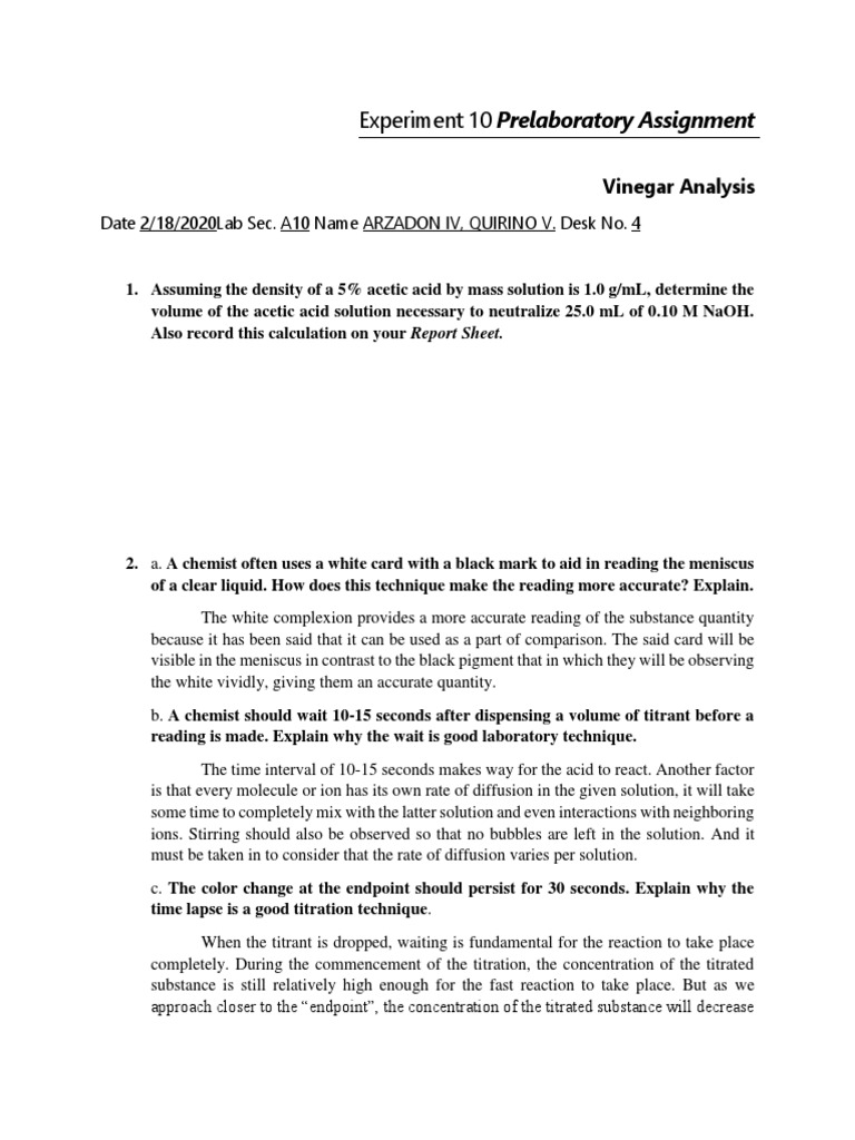 Experiment 10 Prelaboratory Assignment | PDF