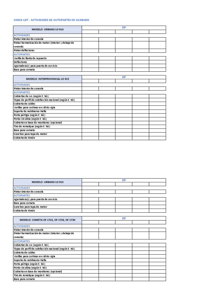 Check List Autopartes en Acabado | PDF