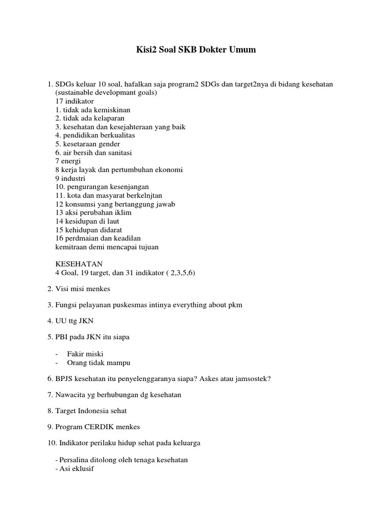 Kisi2 Soal SKB Dokter Umum | PDF