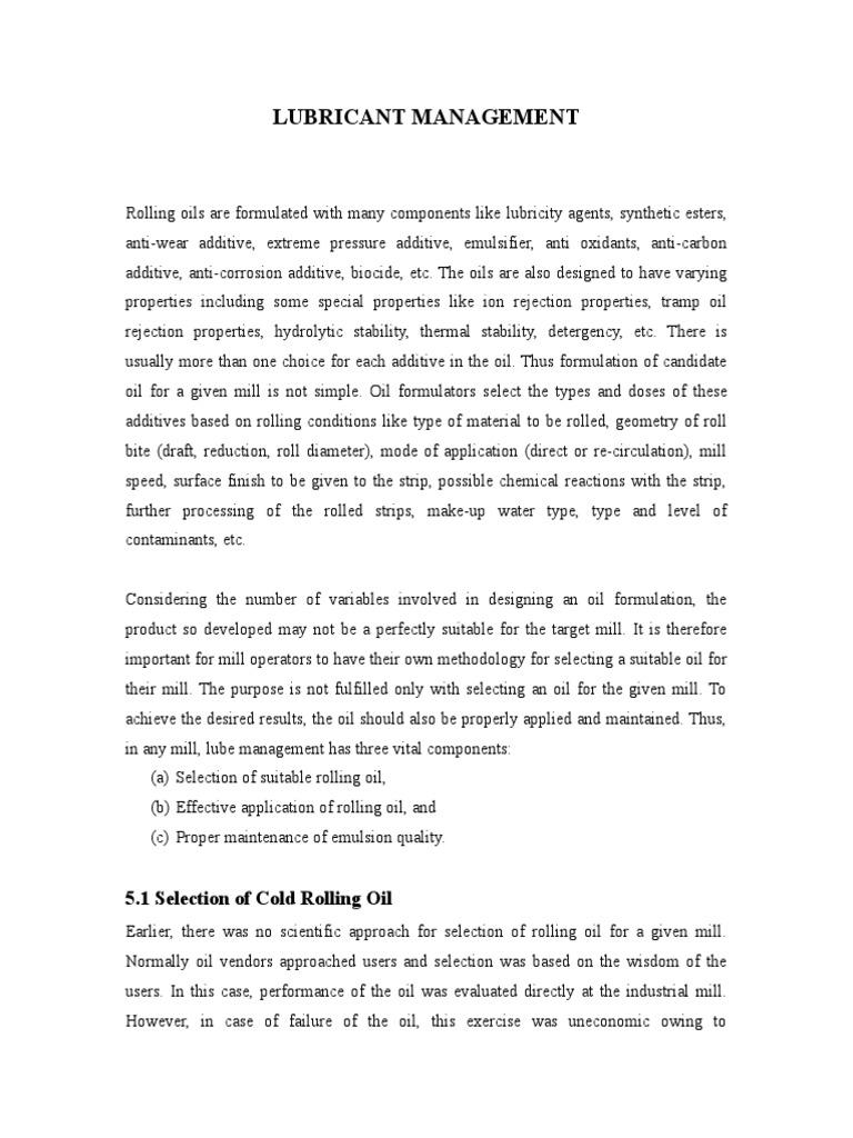 Chapter 5 Lubricant Management R1 | PDF | Rolling (Metalworking) | Emulsion