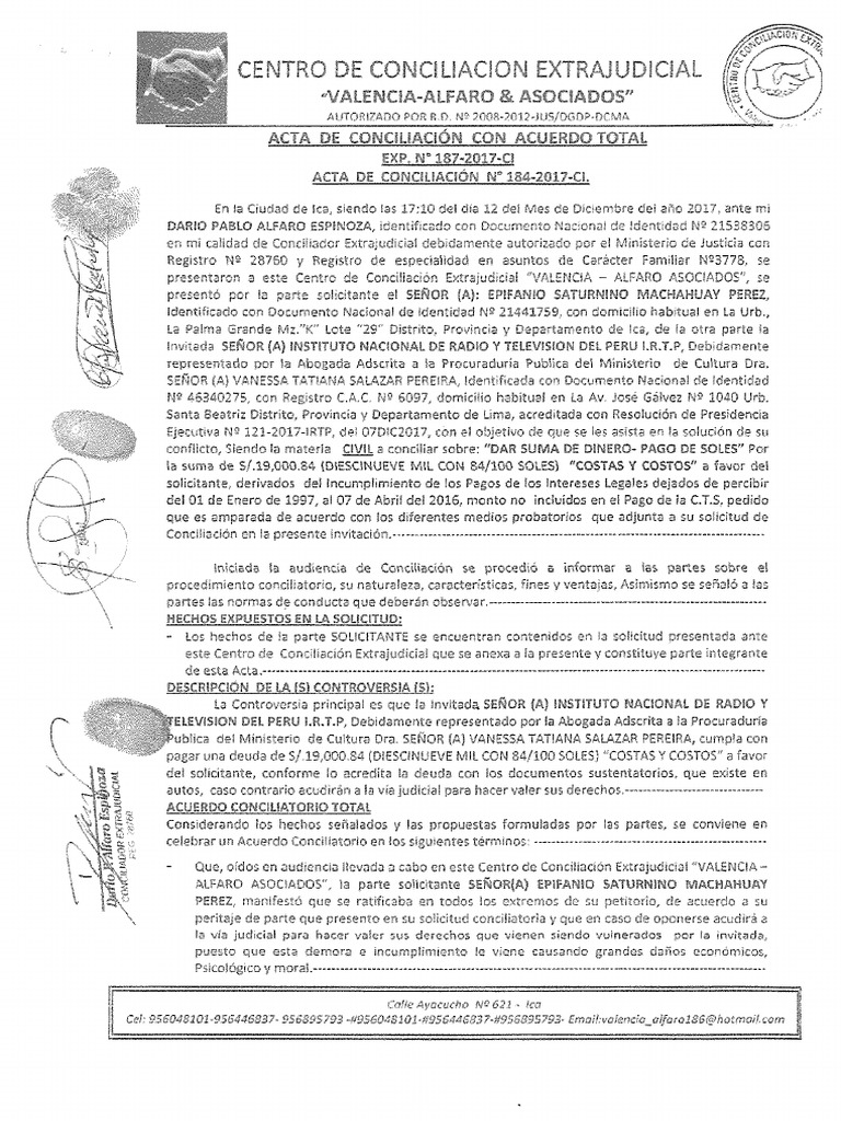 Actas de Conciliacion Cuarto Trimestre 2017 | PDF