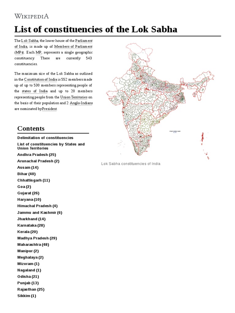 List of Constituencies of The Lok Sabha | PDF | Government Of India ...