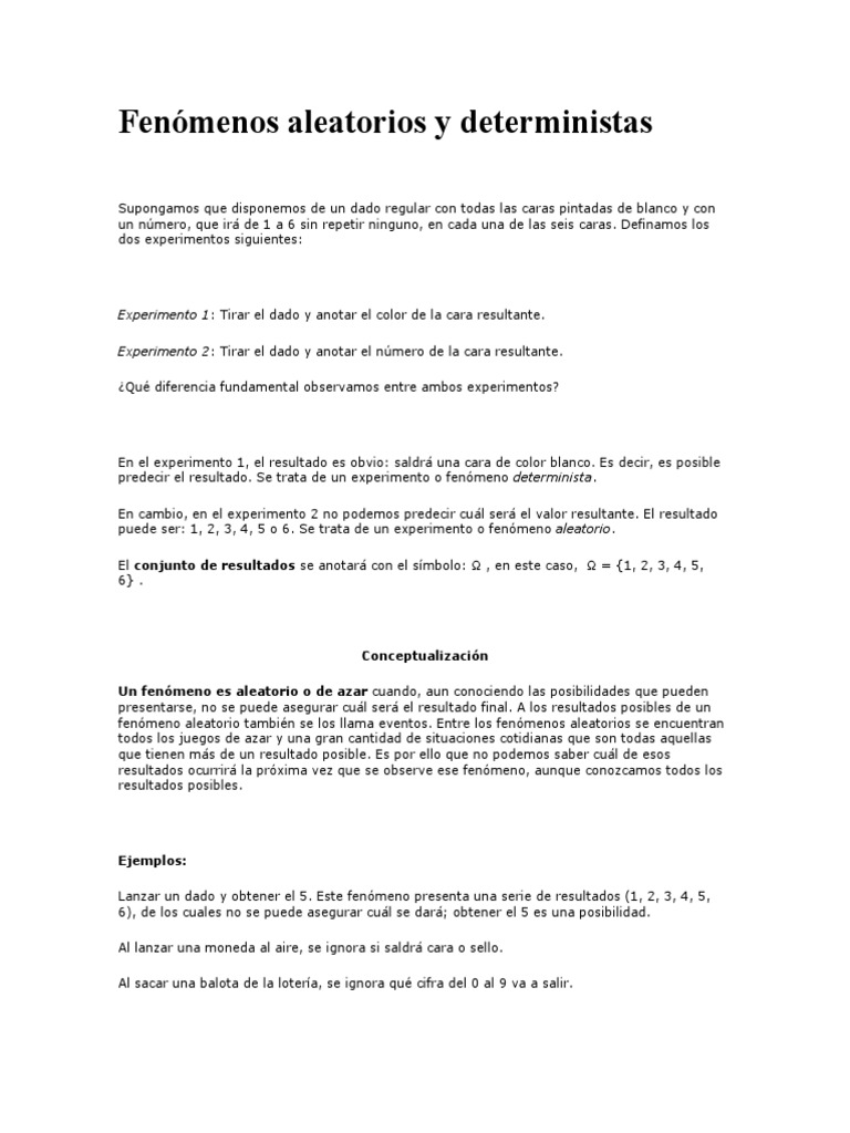 Fenómenos Aleatorios y Deterministas | PDF | Teoría de probabilidad ...