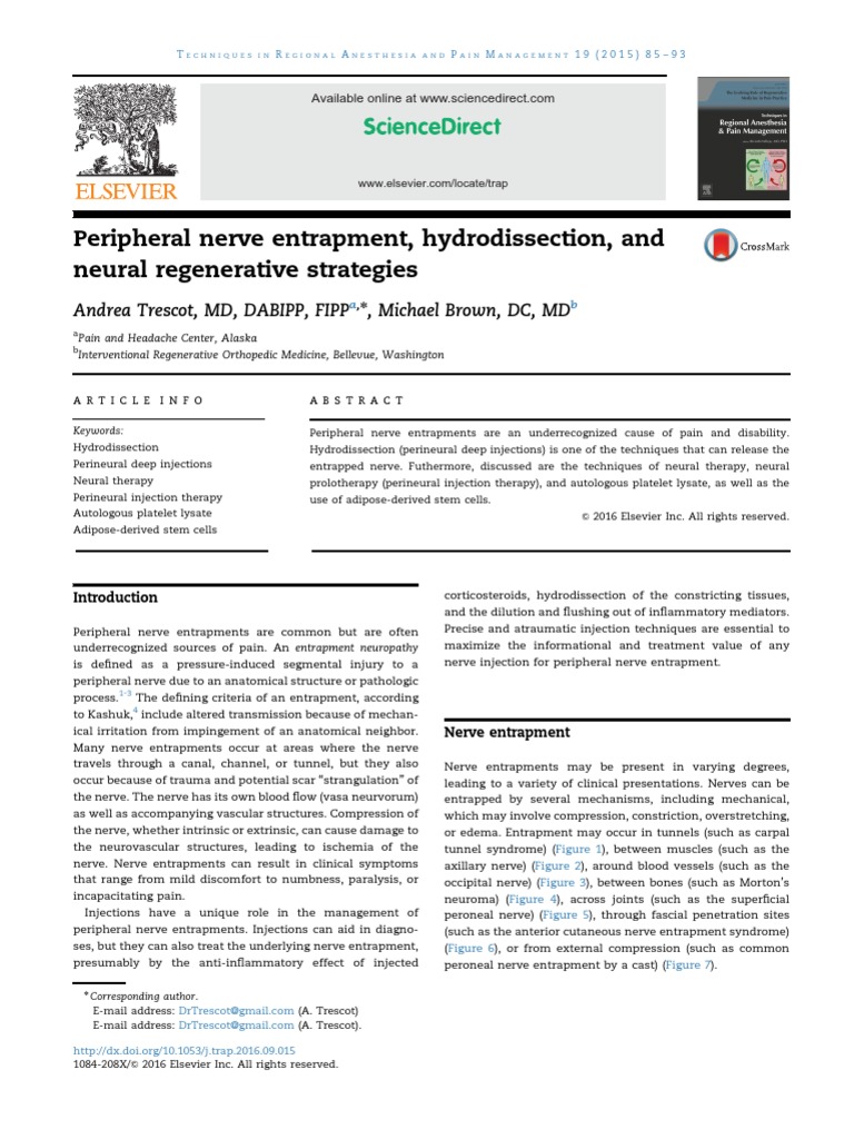 Peripheral Nerve Entrapment Hydrodissection and Neural Regenerative ...