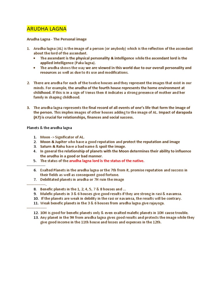 Understanding Personal Image Through Arudha Lagna | PDF | Astrology ...