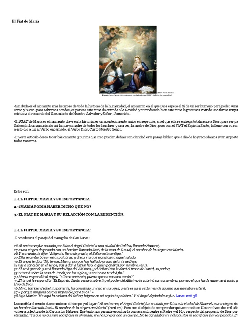 El Fiat de María y su Significado Bíblico | PDF
