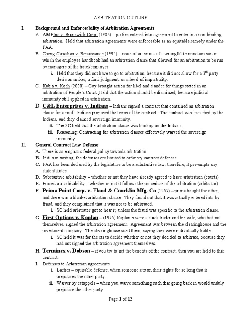 Arbitration Outline Key Concepts Pdf Arbitration Sovereign Immunity