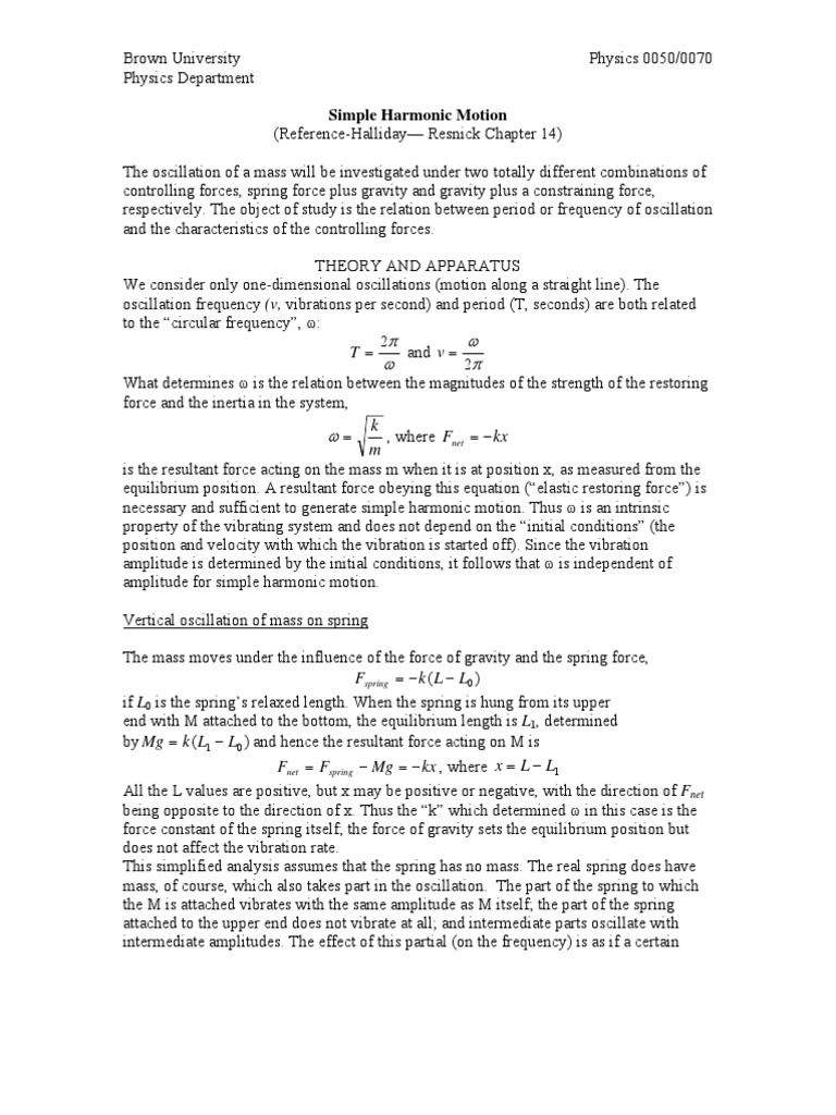 Simple Harmonic Motion Experiments | PDF