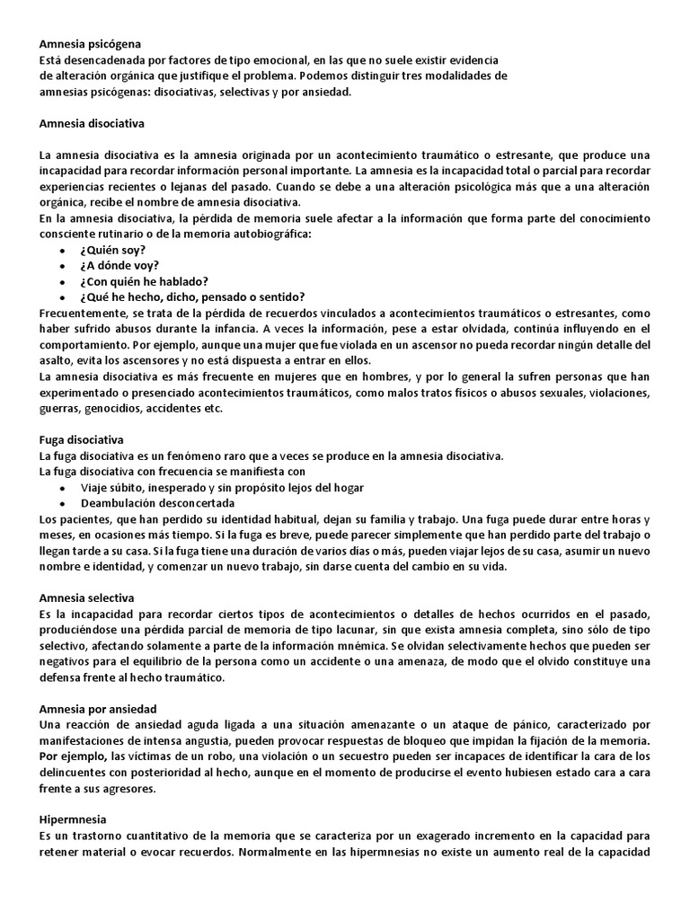 Amnesia Psicógena | PDF