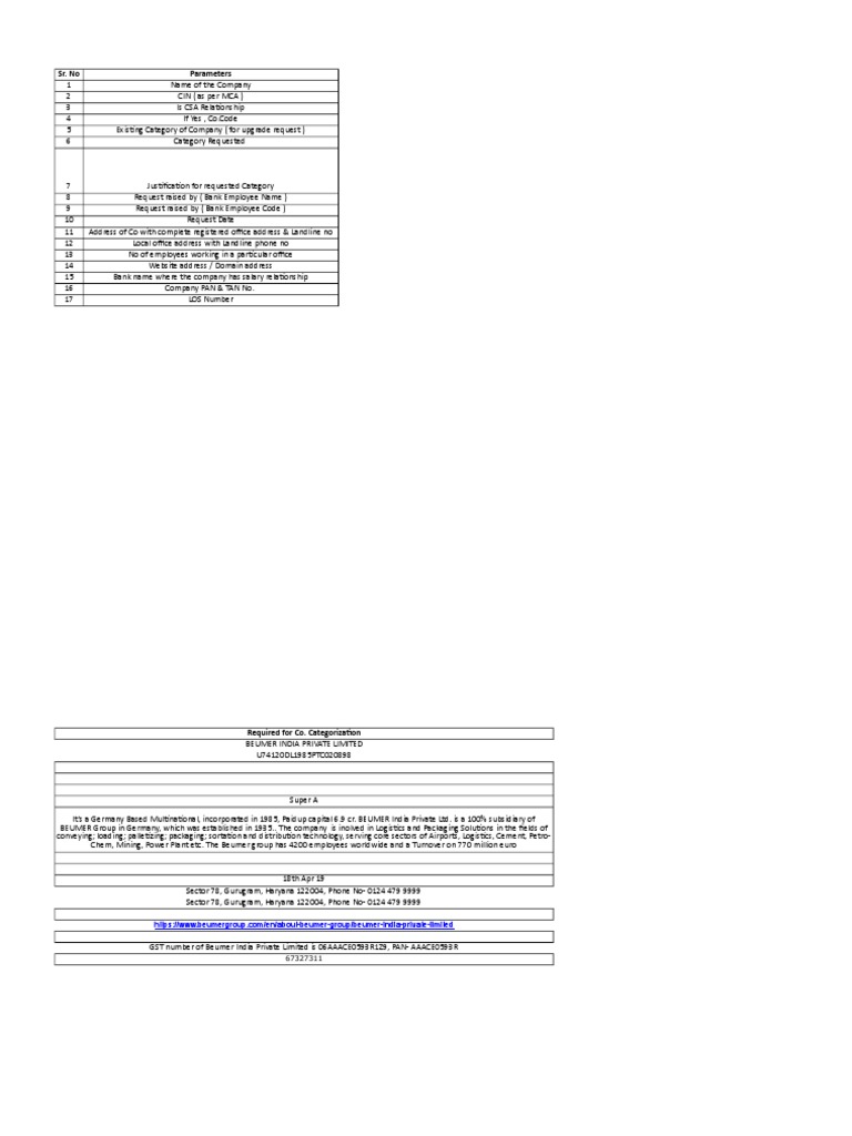 Company Categorization Format Beumer India P Ltd Pdf