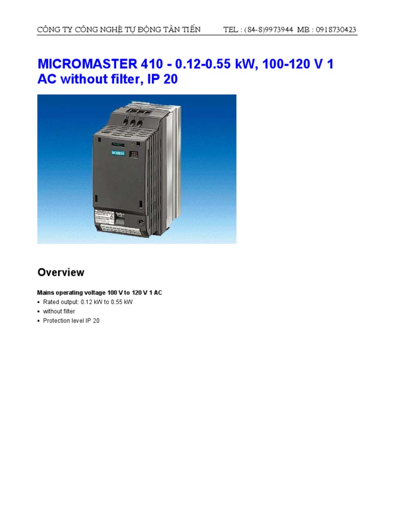 MICROMASTER 410 Inverter Specs | PDF