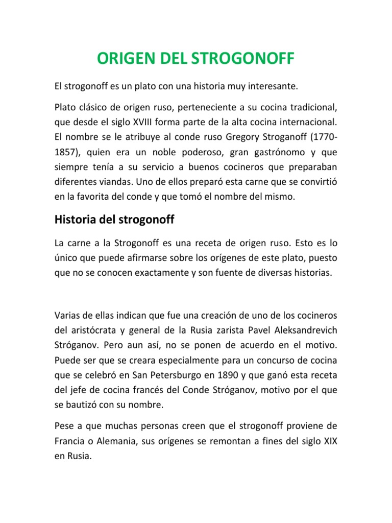 Origen e historia del Strogonoff | PDF | Imperio ruso | Carne