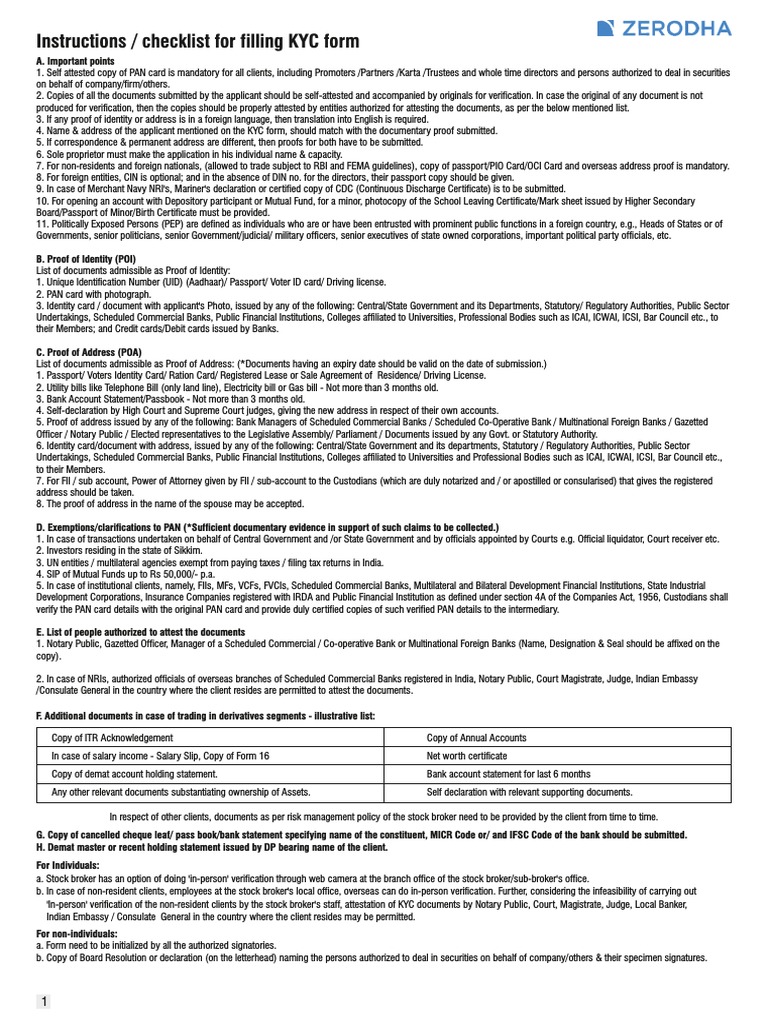 Zerodha Form PDF | PDF | Identity Document | Stocks