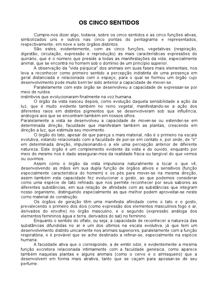 Os Cinco Sentidos | PDF | Evolução | Humano