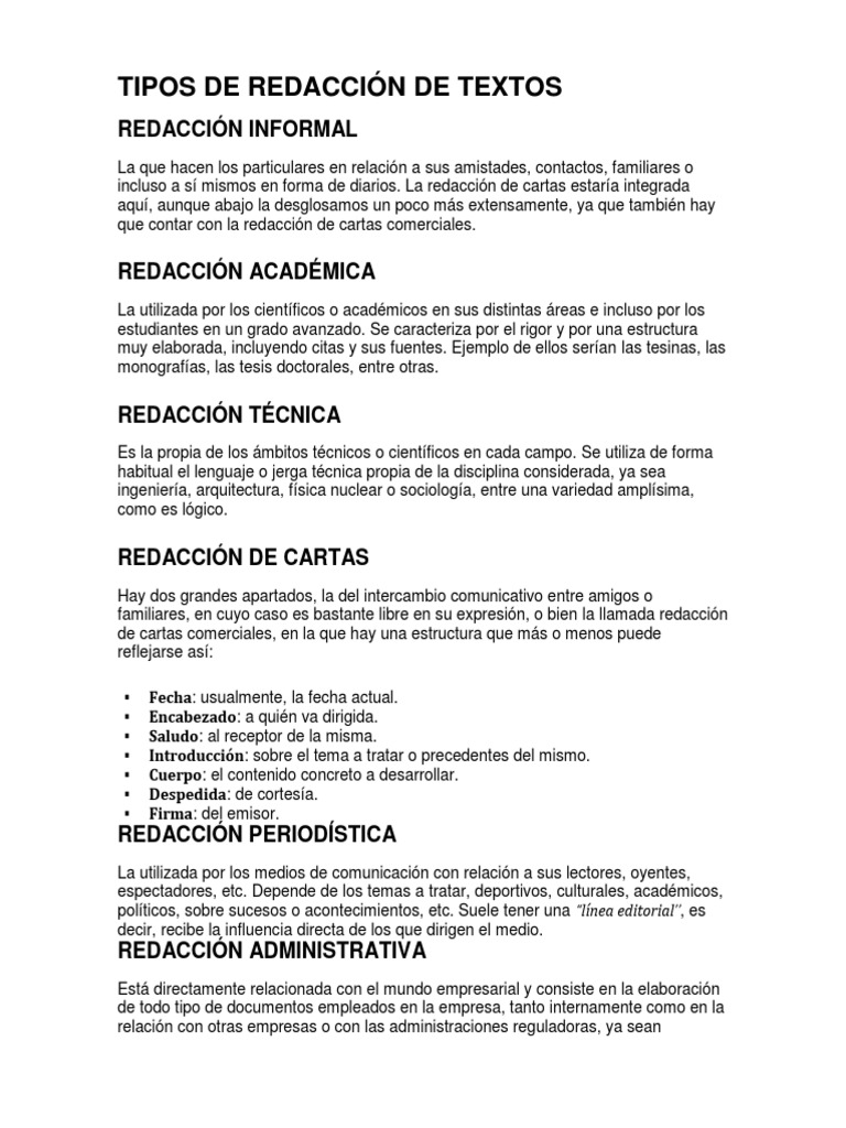 Tipos de Redacción de Textos | PDF | Cheque | Factura