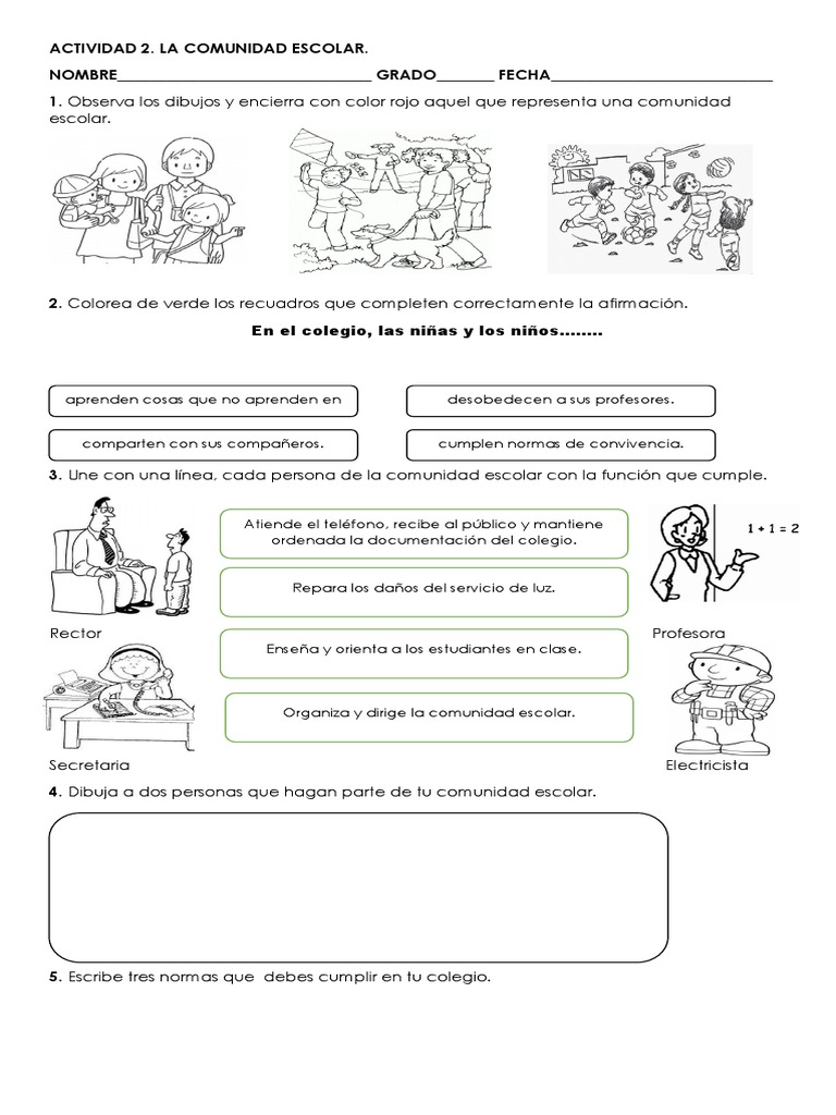 Actividades sobre la Comunidad Escolar | PDF | Crecimiento personal y ...