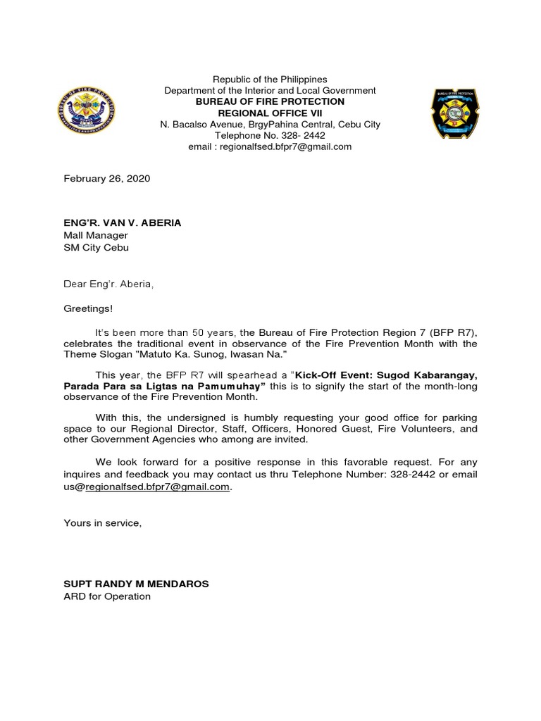 Letters For Invitation Fire Prevention Month 2020 | PDF