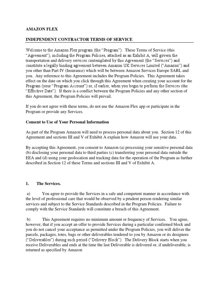 Amazon Flex Contract PDF | PDF | Indemnity | Vehicle Insurance