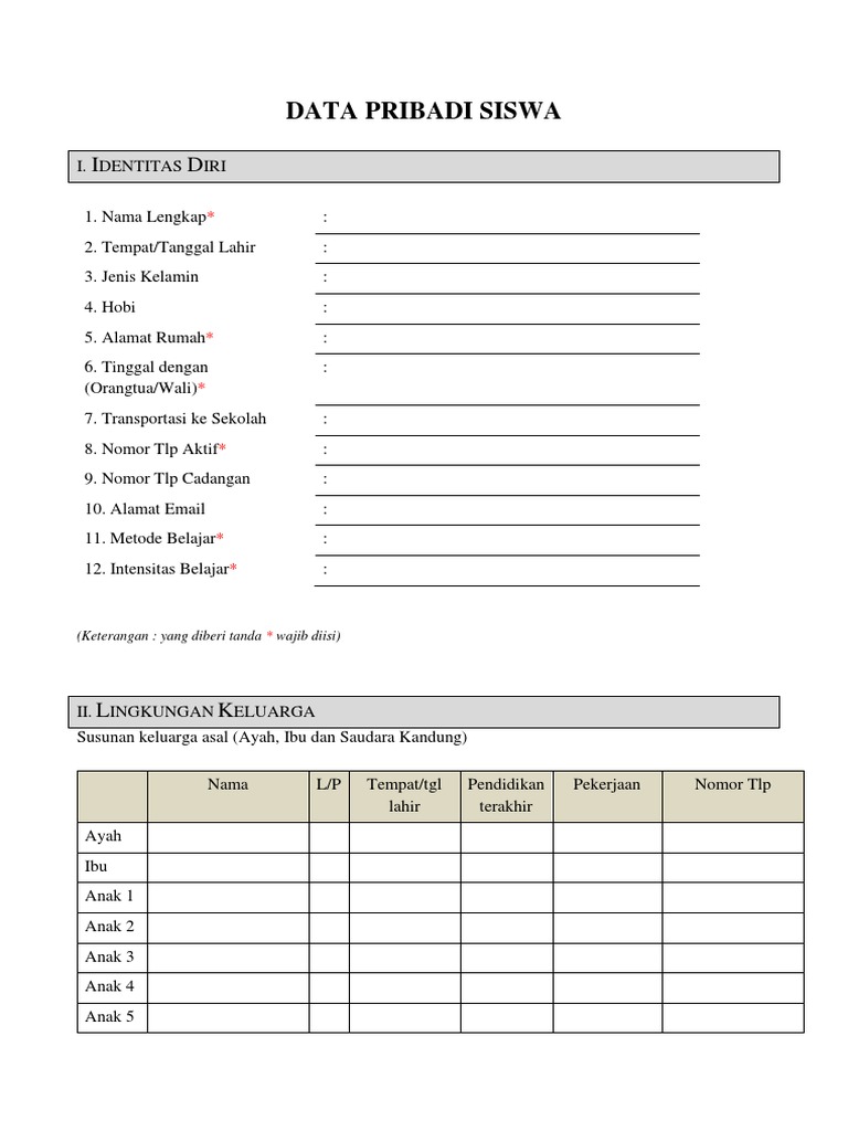 Lembar Isian Data Pribadi | PDF