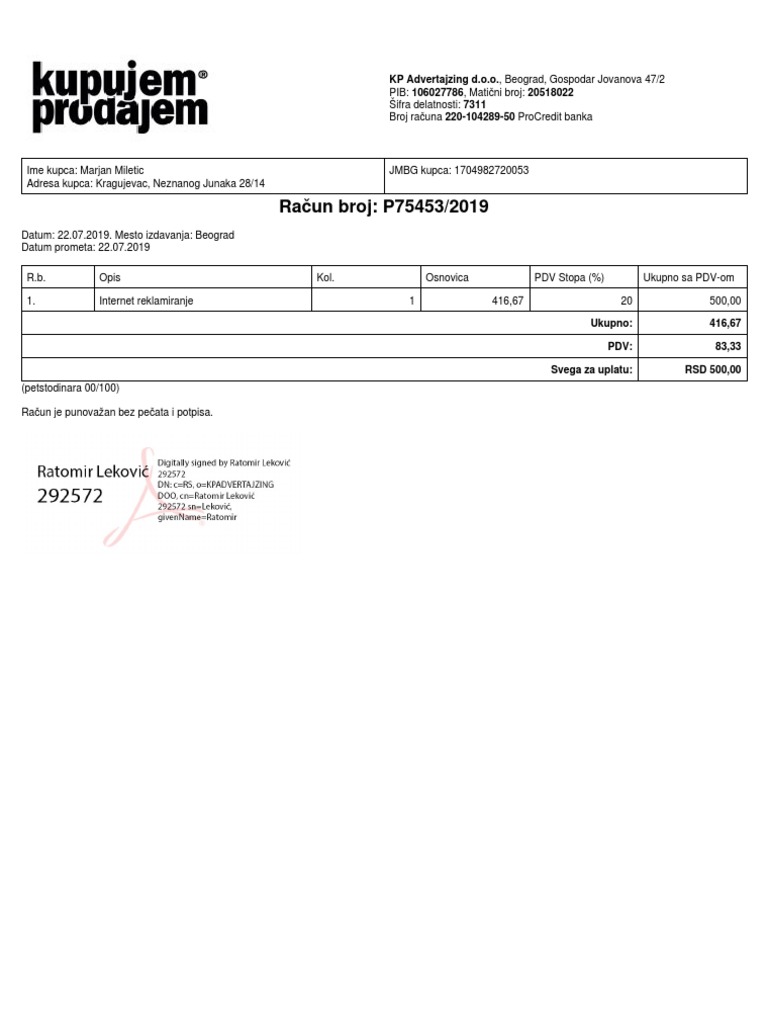 Racun P75453 2019 PDF | PDF