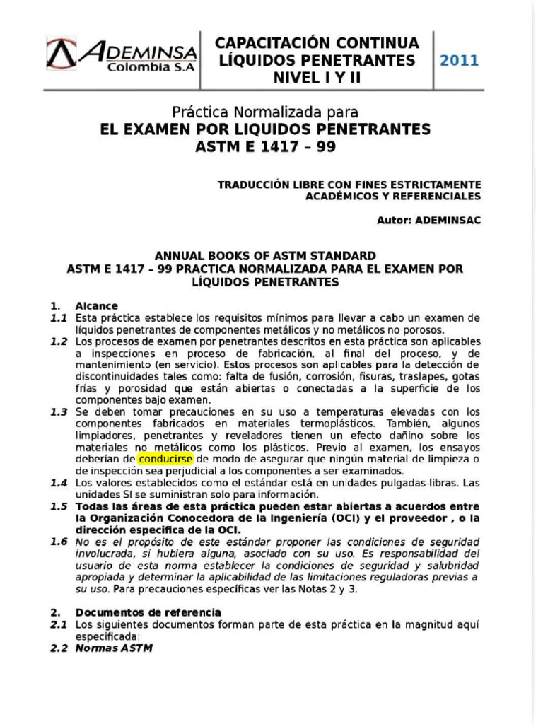 Astm E1417 | PDF | Aluminio | Prueba (evaluación)