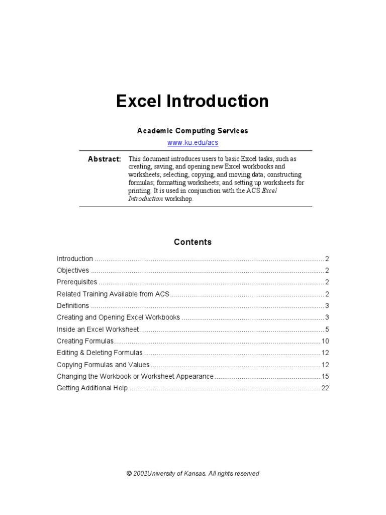 Excel Introduction: Academic Computing Services | PDF | Spreadsheet ...