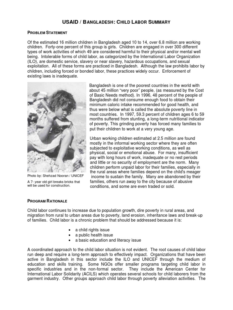 Bangladesh Child Labor Overview | PDF
