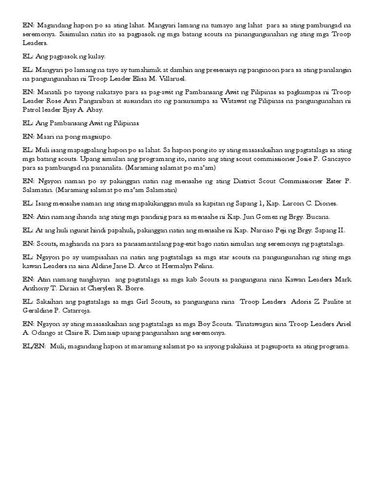 Scouting EMCEE Script | PDF