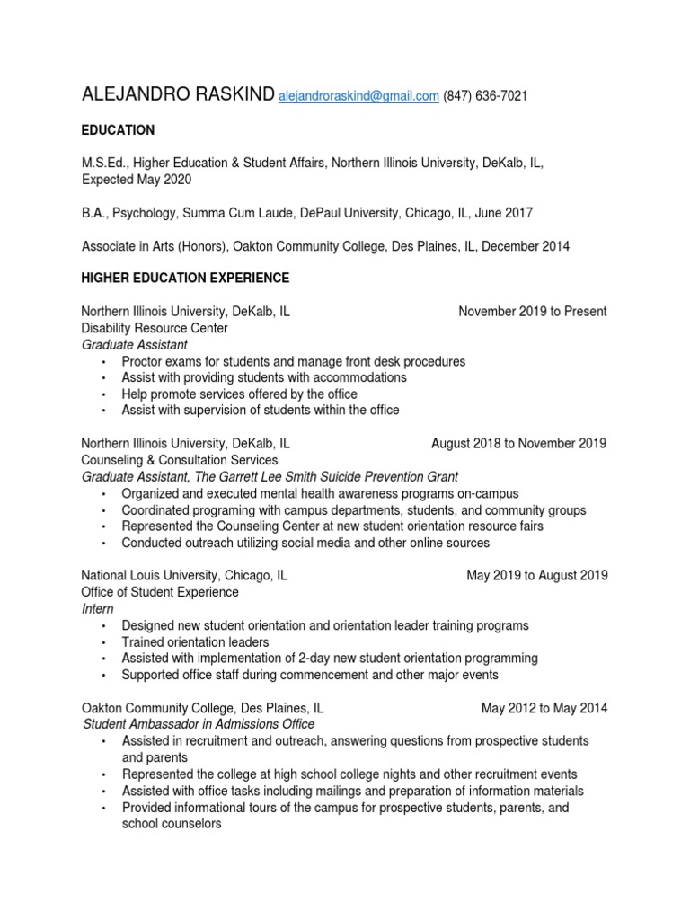 Alejandro Raskind Resume 3 | PDF | Illinois | Clinical Psychology