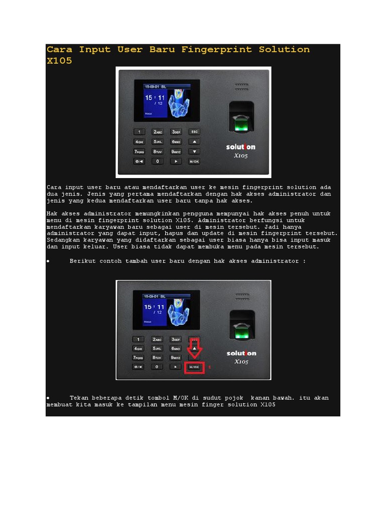 Cara Input User Baru Fingerprint Solution X105 | PDF