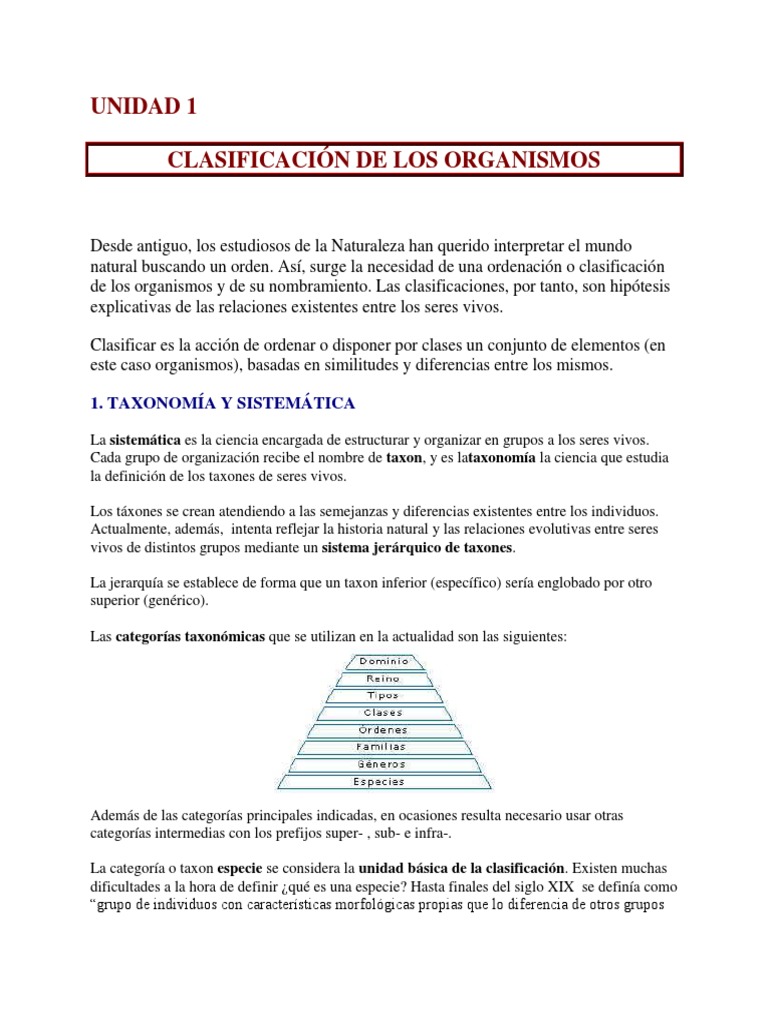 1.clasificacion de Los Organismos | PDF | Taxonomía (biología) | Especies