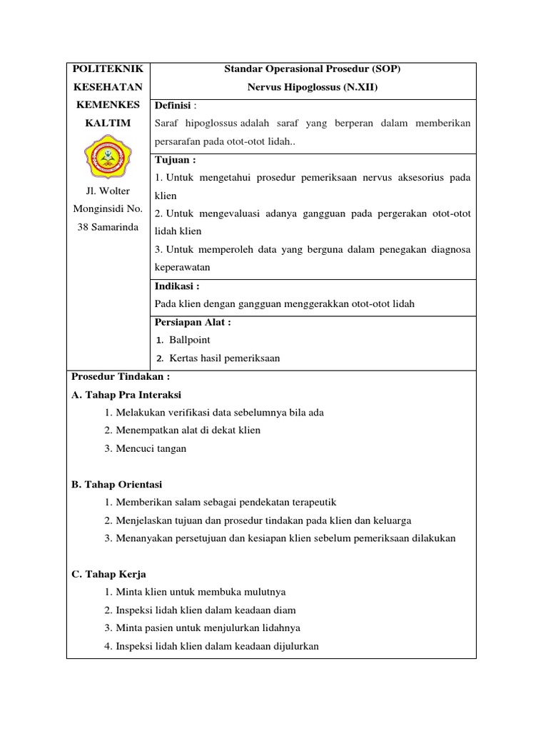 SOP Nervus 12 | PDF