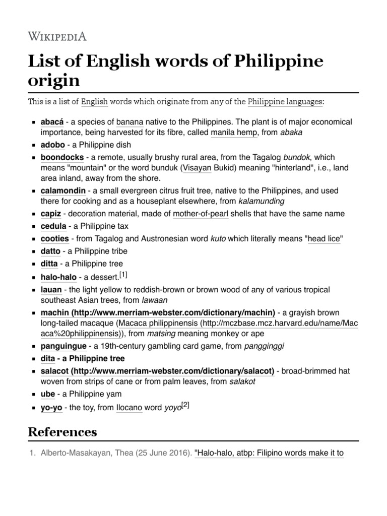 List of English Words of Philippine Origin Wikipedia | PDF ...